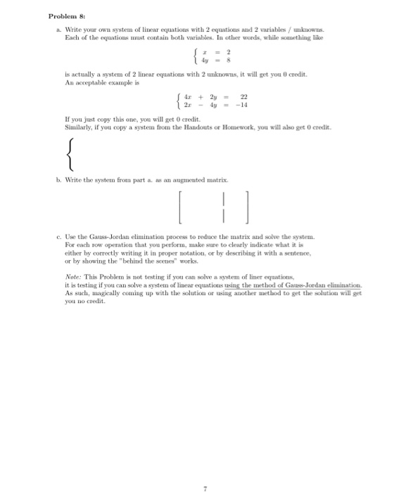 Solved Problem 8: a. Write your own system of linear | Chegg.com