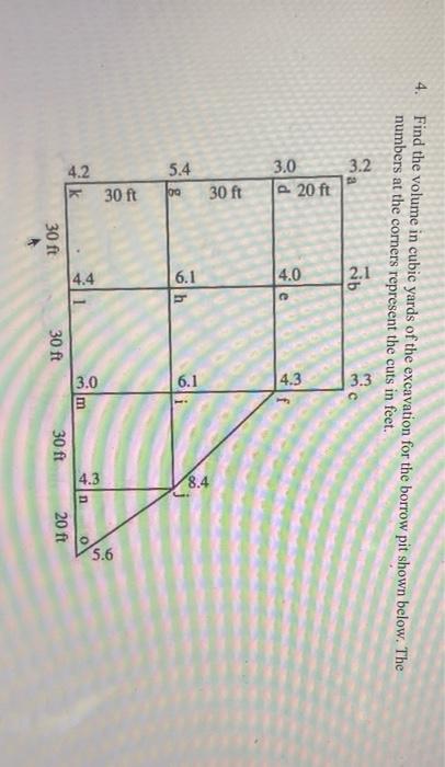 Solved 4. Find the volume in cubic yards of the excavation | Chegg.com