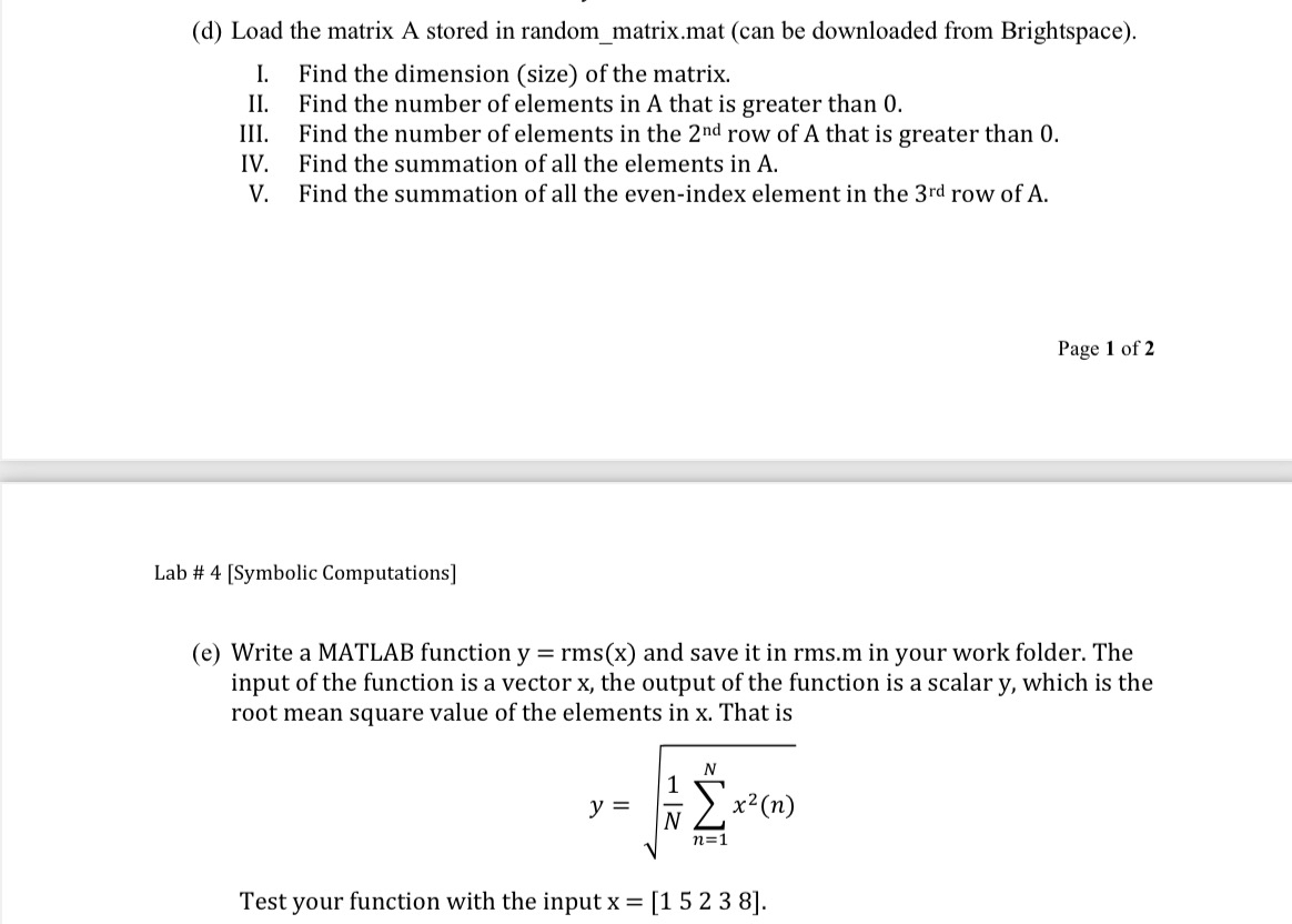 Solved (d) ﻿Load the matrix A stored in random_matrix.mat | Chegg.com