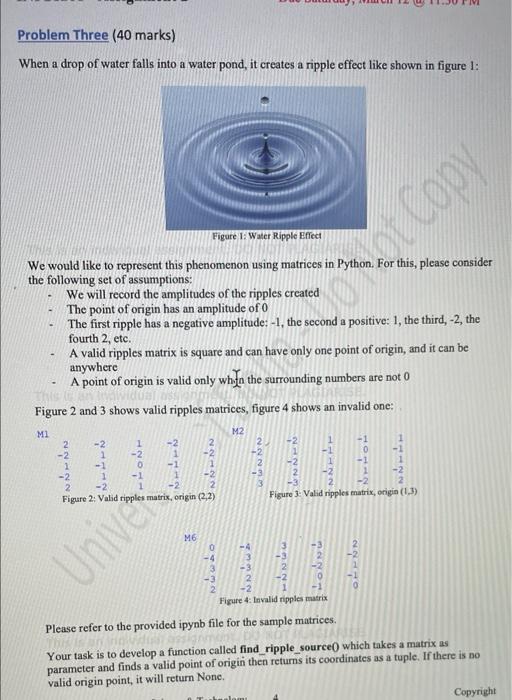 Solved Problem Three (40 marks) When a drop of water falls | Chegg.com