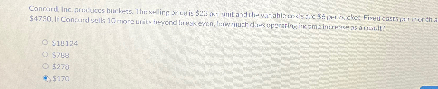 Solved Concord, Inc. produces buckets. The selling price is | Chegg.com