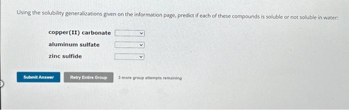 Solved Using the solubility generalizations given on the | Chegg.com
