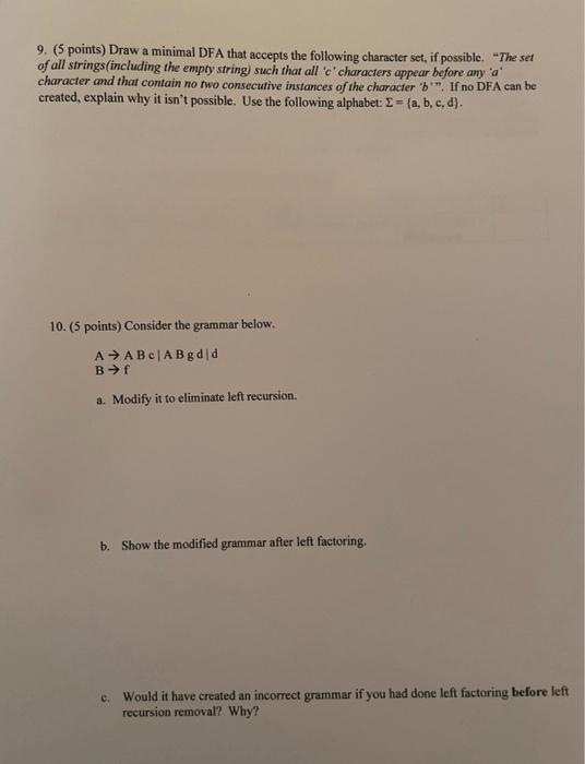 Solved 9. ( 5 points) Draw a minimal DFA that accepts the | Chegg.com