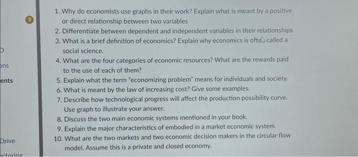 Solved 1. Why do economists use graphs in their work? | Chegg.com