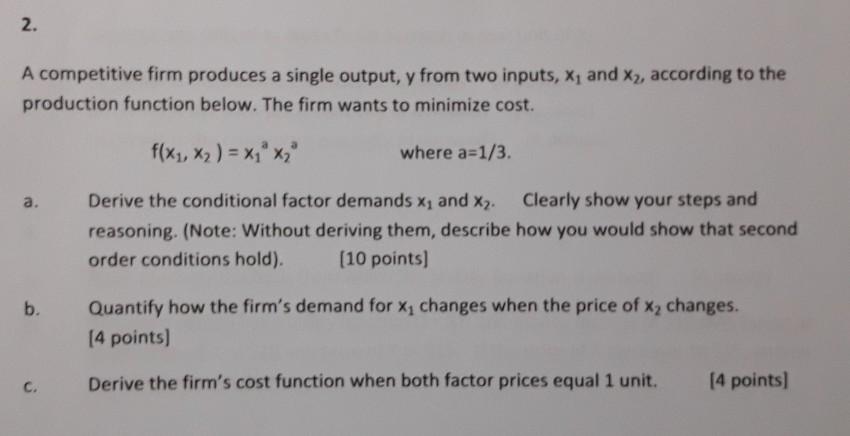 Solved 2. A competitive firm produces a single output, y | Chegg.com