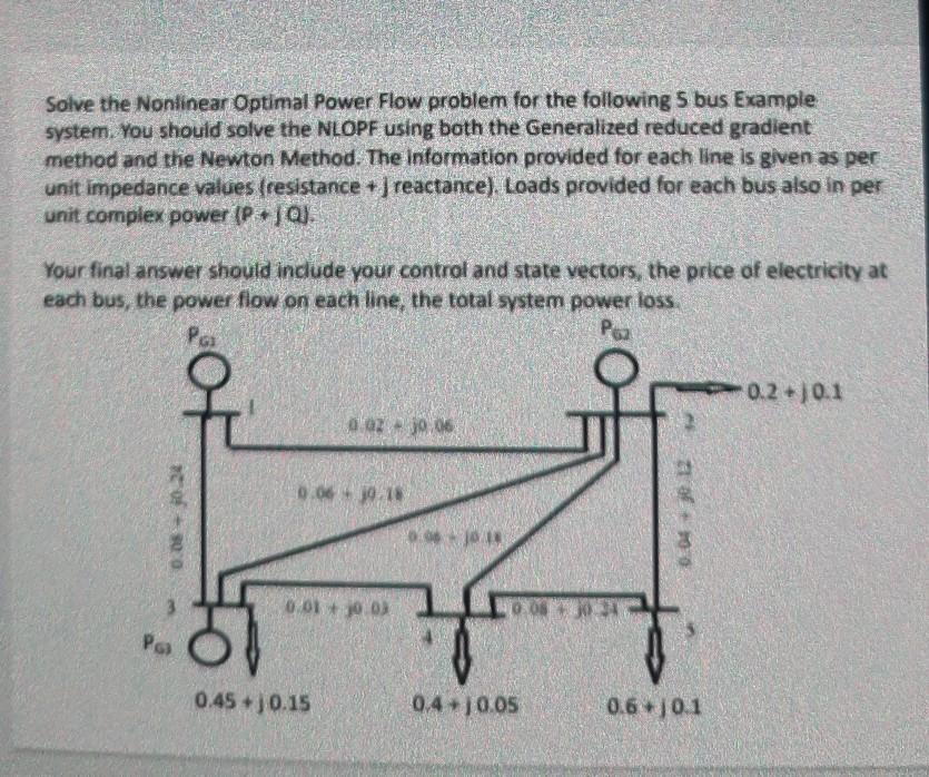 Solve the Nonlinear Optimal Power Flow problem for | Chegg.com