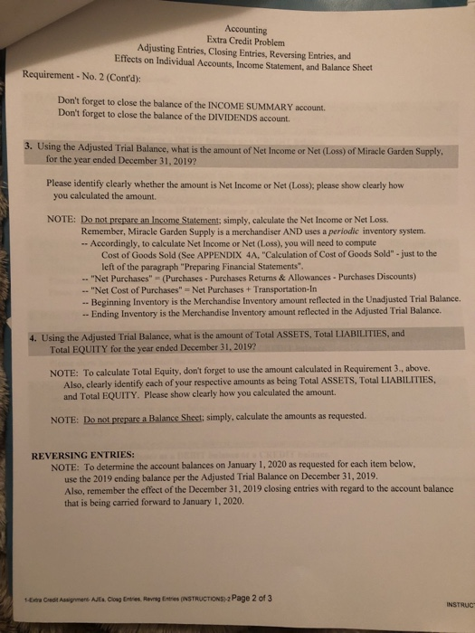 Solved Accounting Extra Credit Problem Adjusting Entries, | Chegg.com