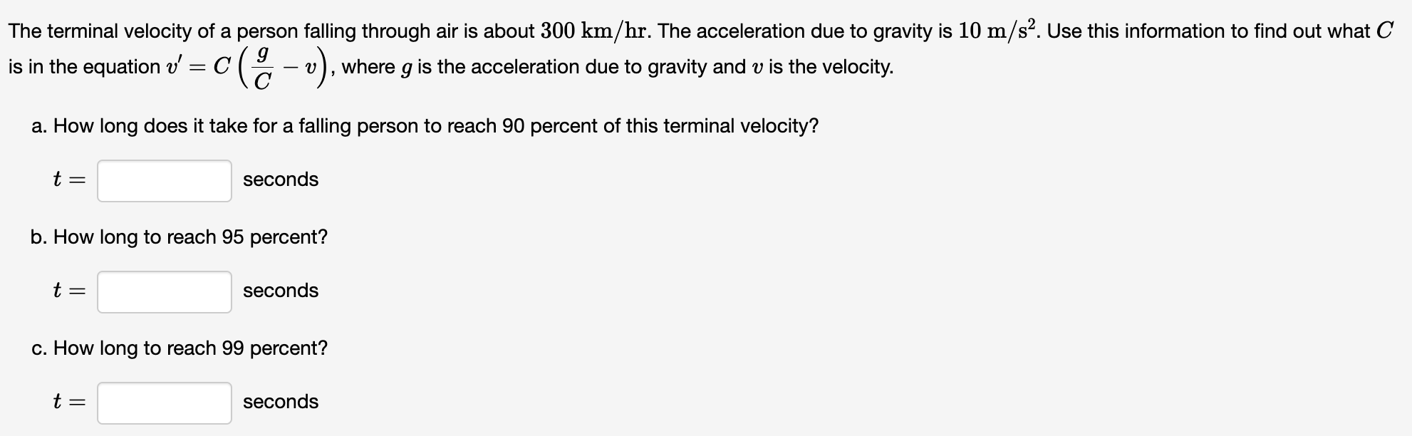Solved The terminal velocity of a person falling through air | Chegg.com