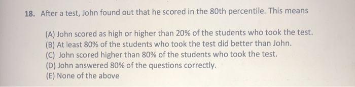 Solved 18. After a test, John found out that he scored in | Chegg.com