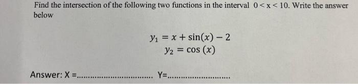 Solved Find the intersection of the following two functions | Chegg.com