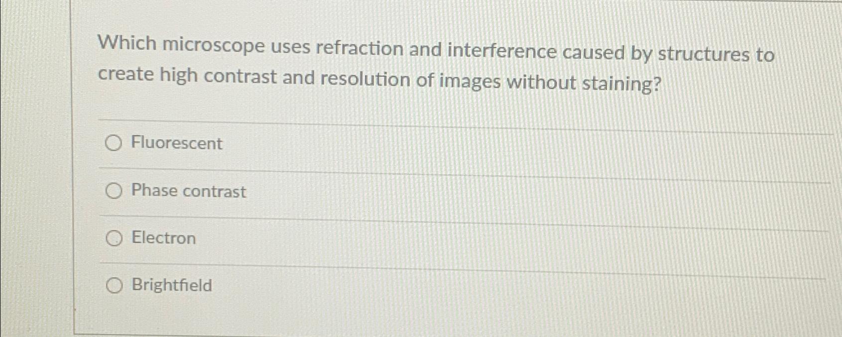 Solved Which microscope uses refraction and interference | Chegg.com
