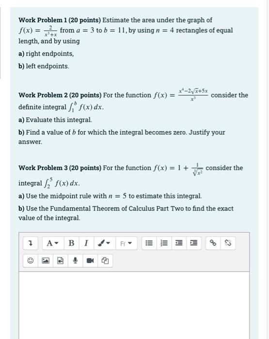 Solved Work Problem 1 (20 points) Estimate the area under | Chegg.com