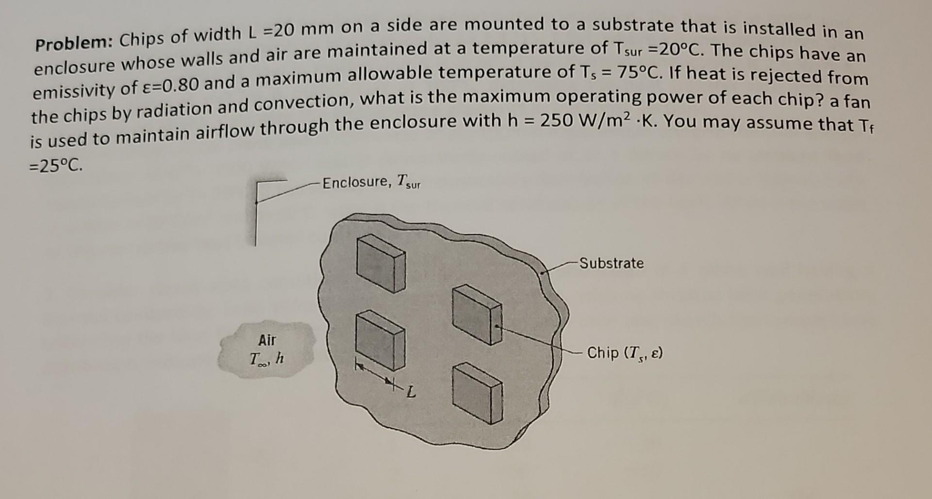Solved Problem: Chips of width L=20 mm on a side are mounted | Chegg.com
