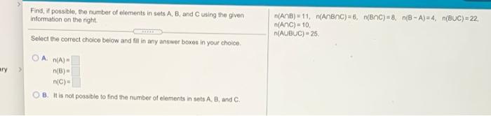 Solved Find, if possible, the number of elements in sets A, | Chegg.com