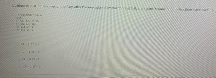 Solved Morithmetic) Fill in the values of the flags after | Chegg.com