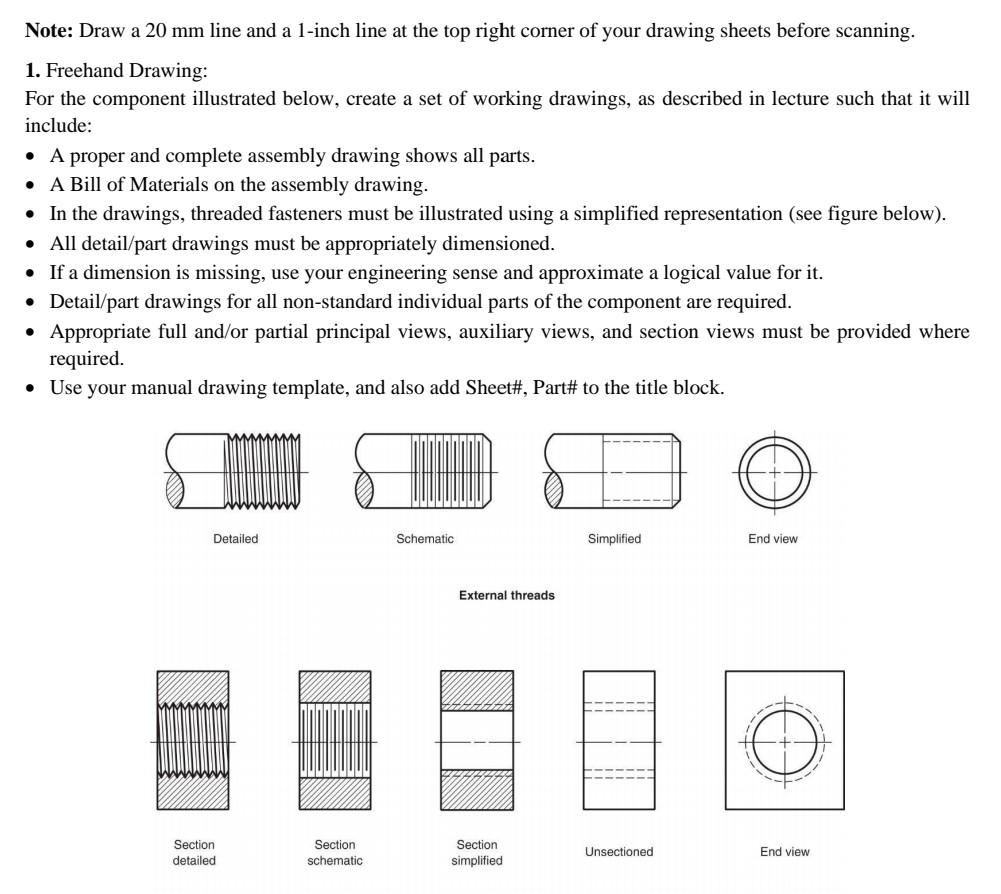 Note: Draw a 20 mm line and a 1-inch line at the top | Chegg.com