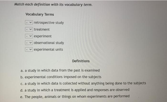 Solved Match each definition with its vocabulary term. | Chegg.com