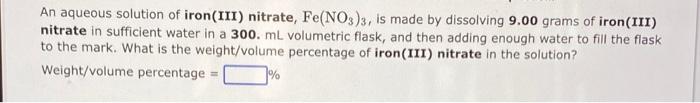 Solved An aqueous solution of iron(III) nitrate, Fe(NO3)3, | Chegg.com