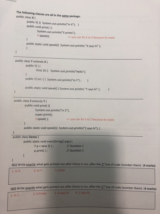 Solved The following classes are all in the same package. | Chegg.com