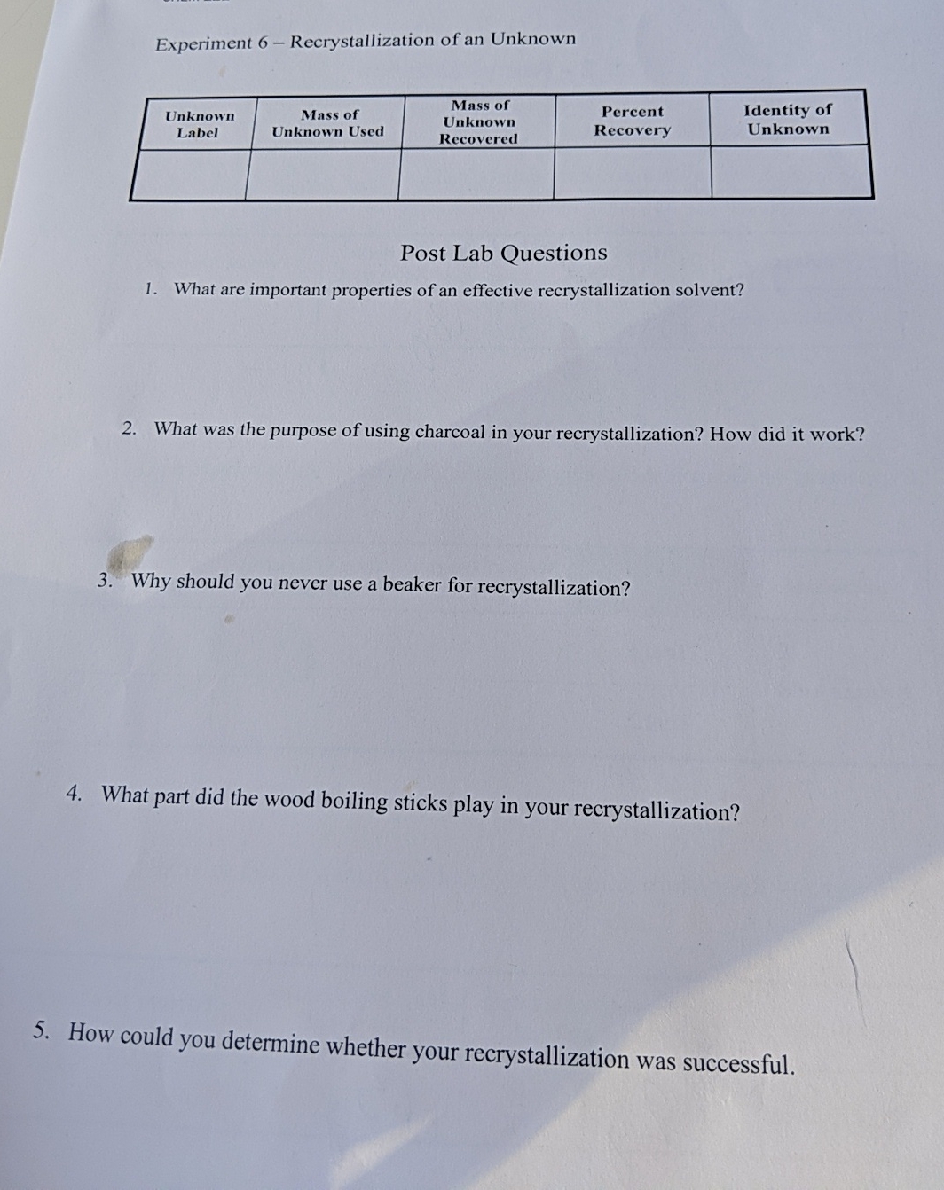 Solved Experiment 6 - ﻿Recrystallization of an UnknownPost | Chegg.com
