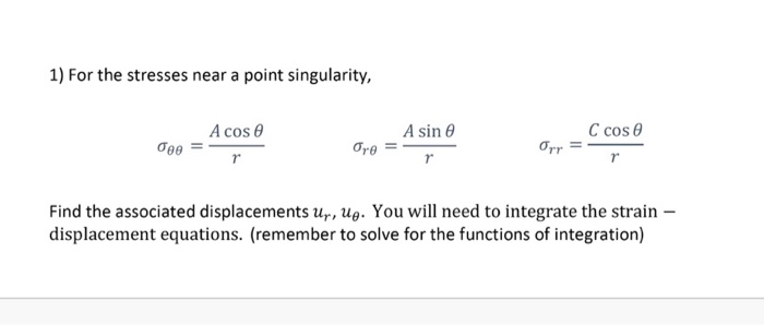 Solved 1) For the stresses near a point singularity, 000 = | Chegg.com