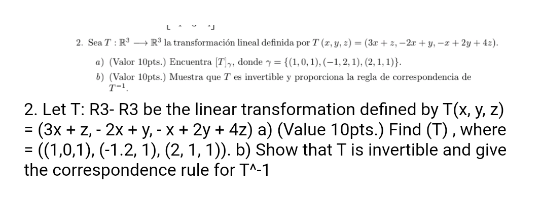 Solved 2. Let T: R3-R3 be the linear transformation defined | Chegg.com