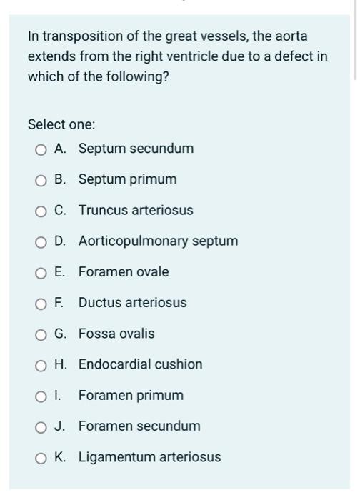Solved In transposition of the great vessels, the aorta | Chegg.com
