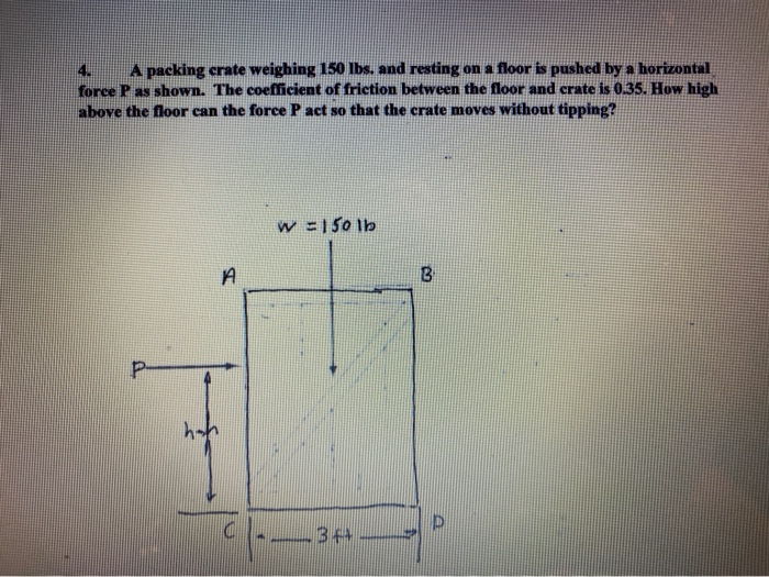 Solved 4. A packing crate weighing 150 lbs. and resting on a | Chegg.com