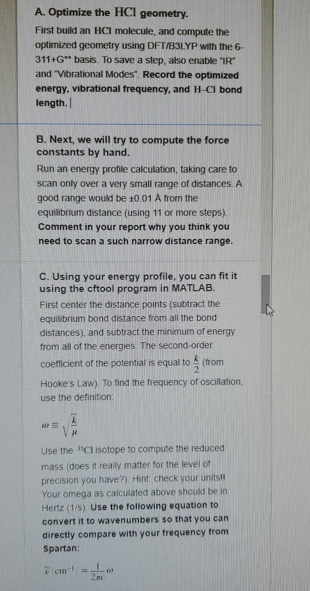 Solved A. Optimize the HCl geometry. First build an HCI | Chegg.com