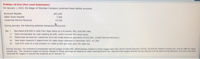 Solved Problem 10-01A (Part Level Submission) On January 1, | Chegg.com