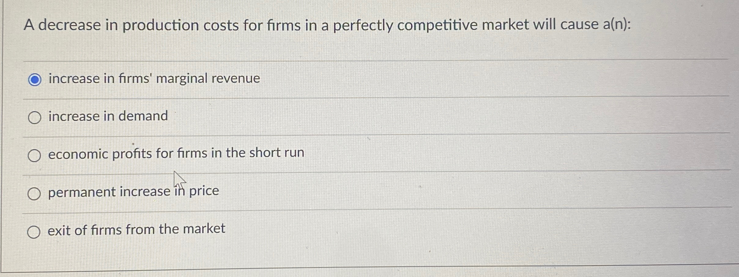 Solved A decrease in production costs for firms in a | Chegg.com