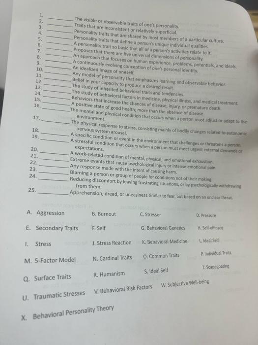 Solved 1. 2. The visible or observable traits of one's | Chegg.com