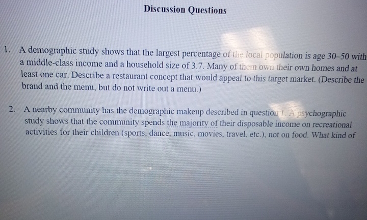 Solved Discussion QuestionsA demographic study shows that | Chegg.com