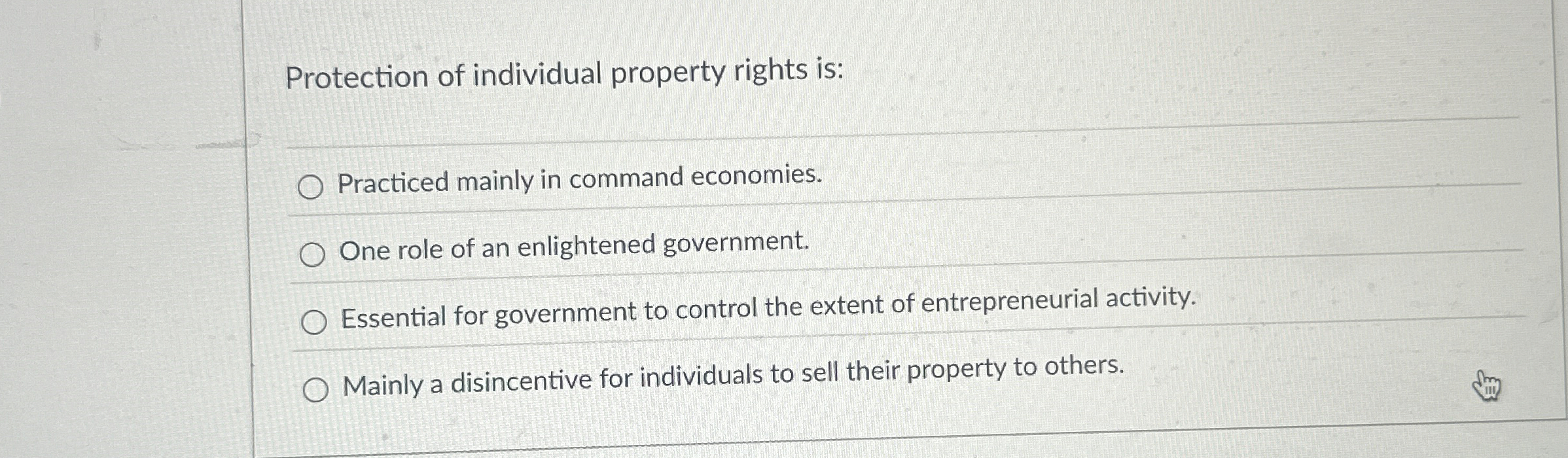 Solved Protection of individual property rights is:Practiced | Chegg.com