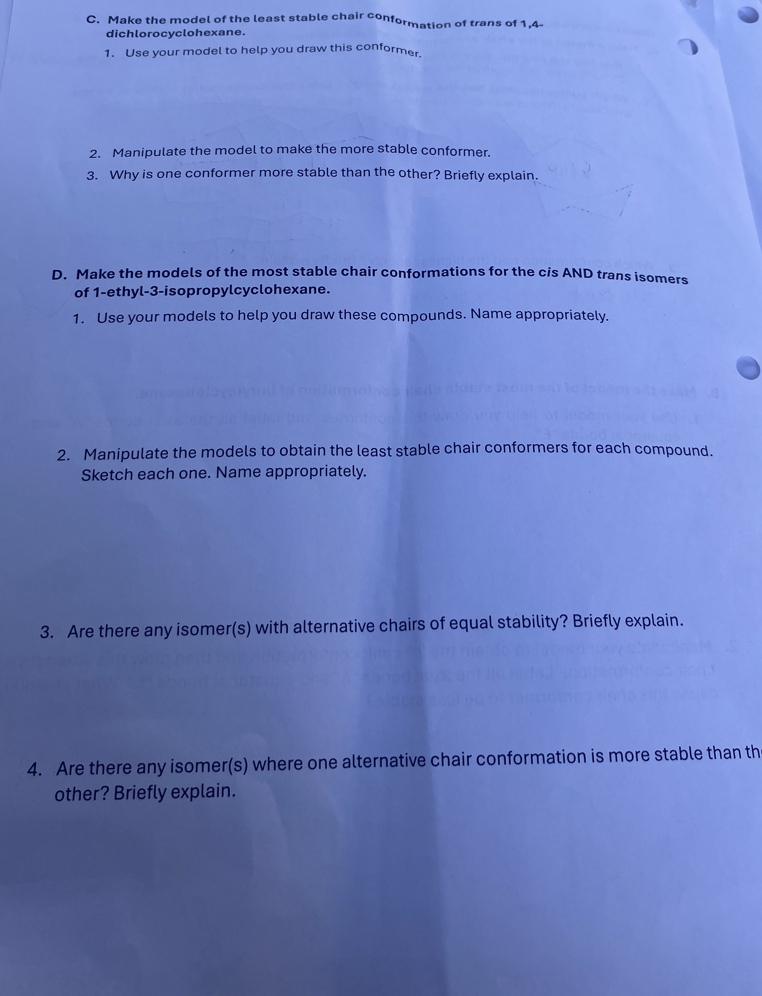 Solved C. ﻿Make the model of the least stable chair | Chegg.com