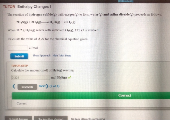 Solved [References] TUTOR Enthalpy Changes The reaction of | Chegg.com