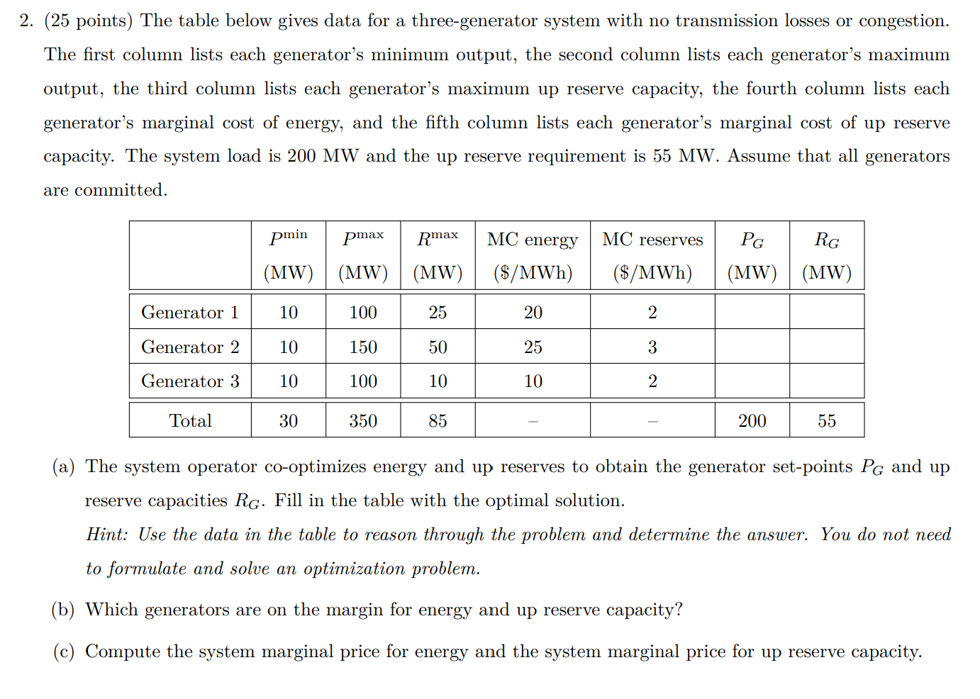 Solved (25 ﻿points) ﻿The table below gives data for a | Chegg.com