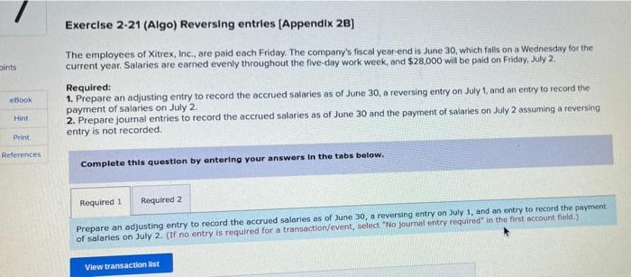 Solved Exercise 2-21 (Algo) Reversing entries (Appendix 28) | Chegg.com