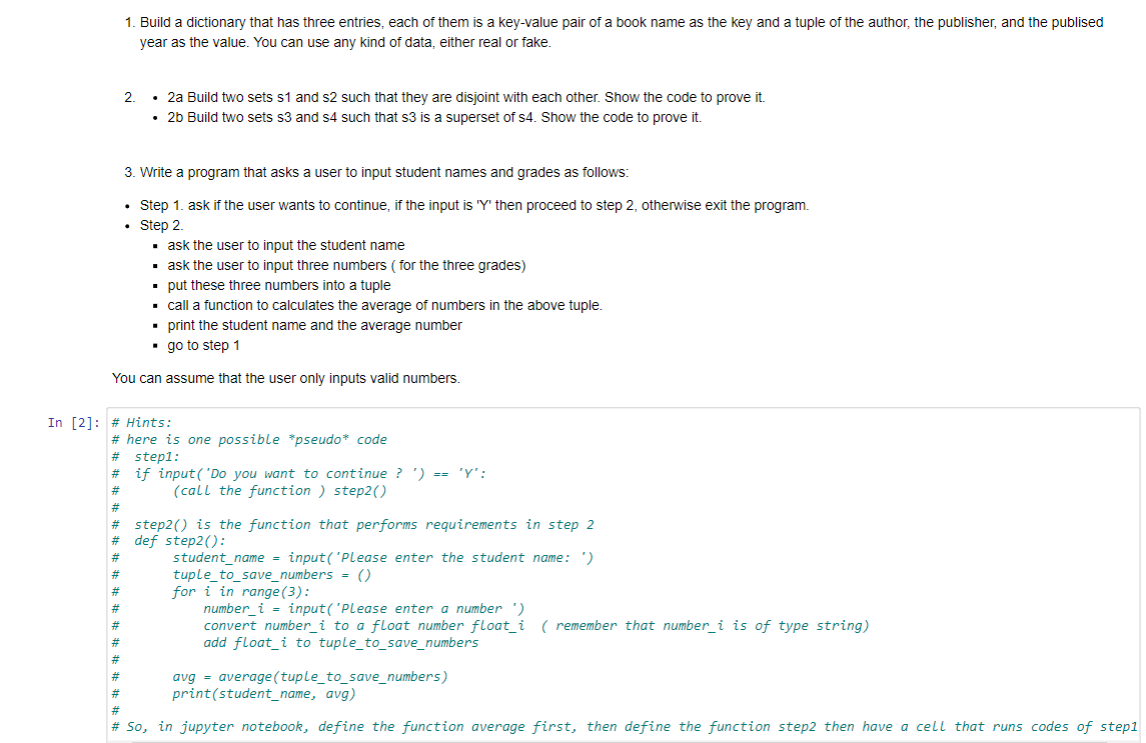 Build a dictionary that has three entries, each of | Chegg.com