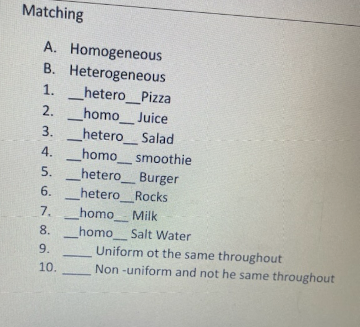 Solved MatchingA. ﻿HomogeneousB. | Chegg.com