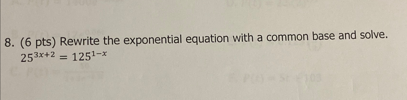Solved (6 ﻿pts) ﻿Rewrite the exponential equation with a | Chegg.com