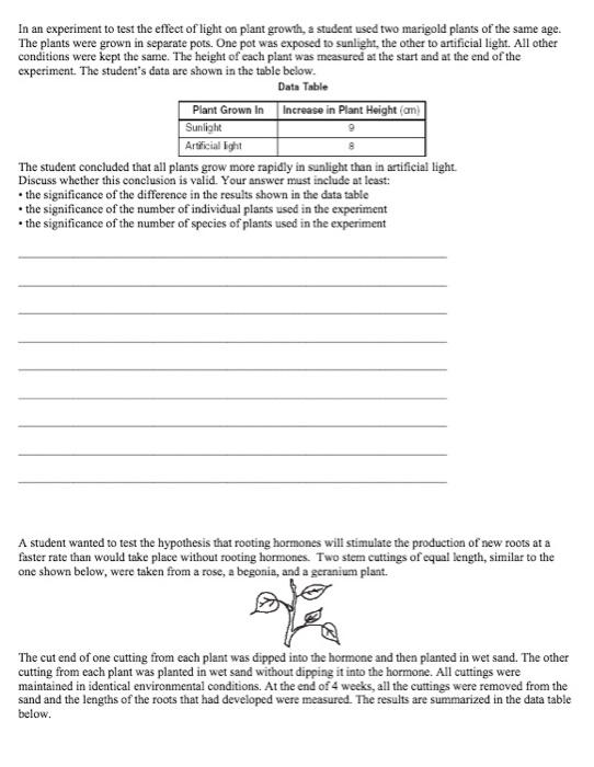 Solved In an experiment to test the effect of light on | Chegg.com