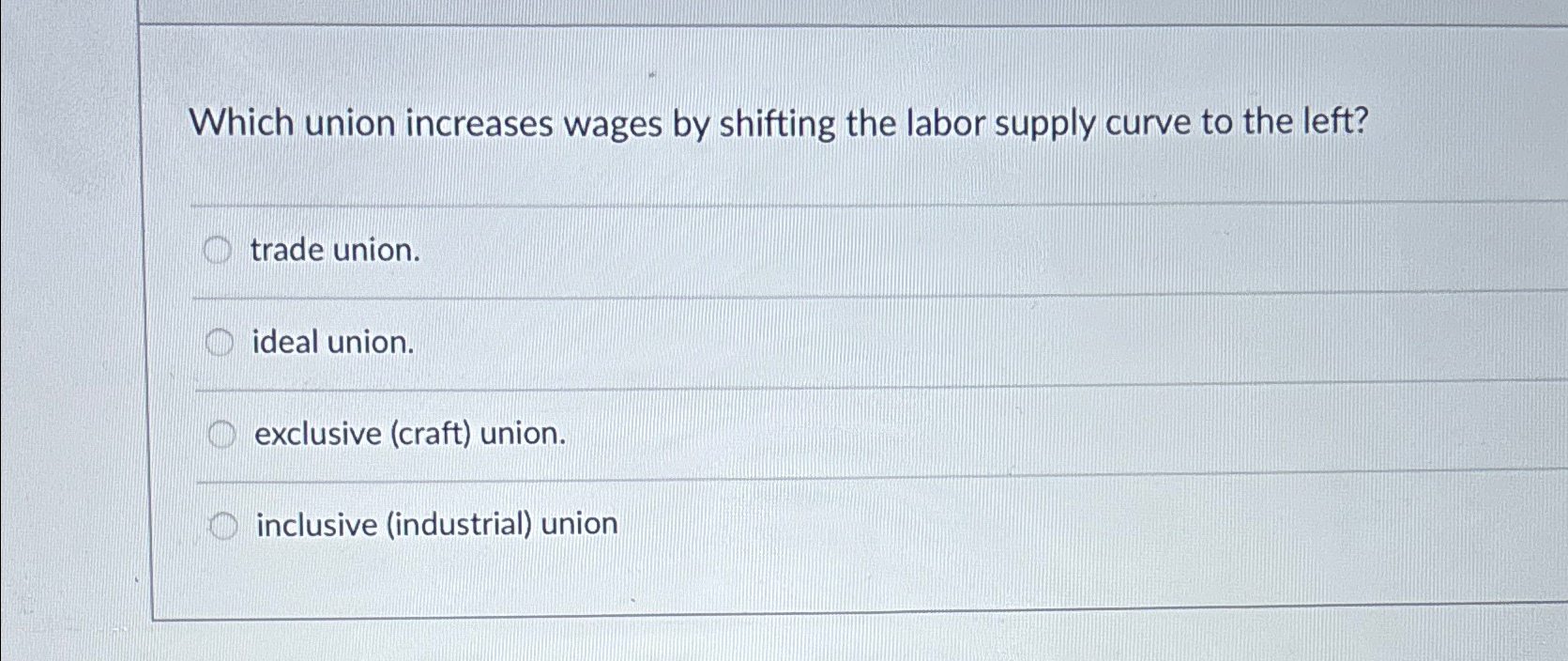 Solved Which union increases wages by shifting the labor | Chegg.com