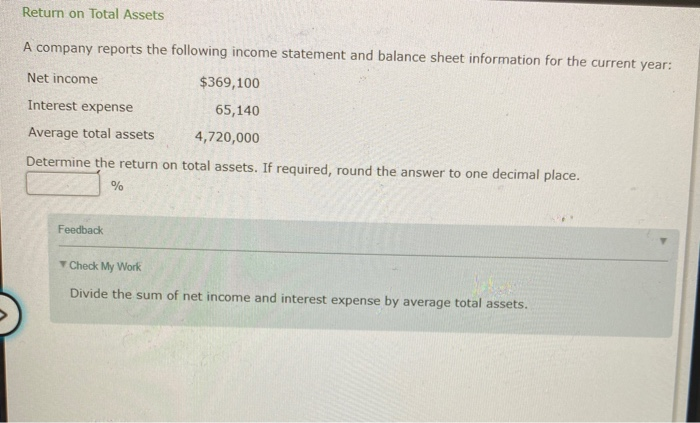 Solved Return on Total Assets A company reports the | Chegg.com