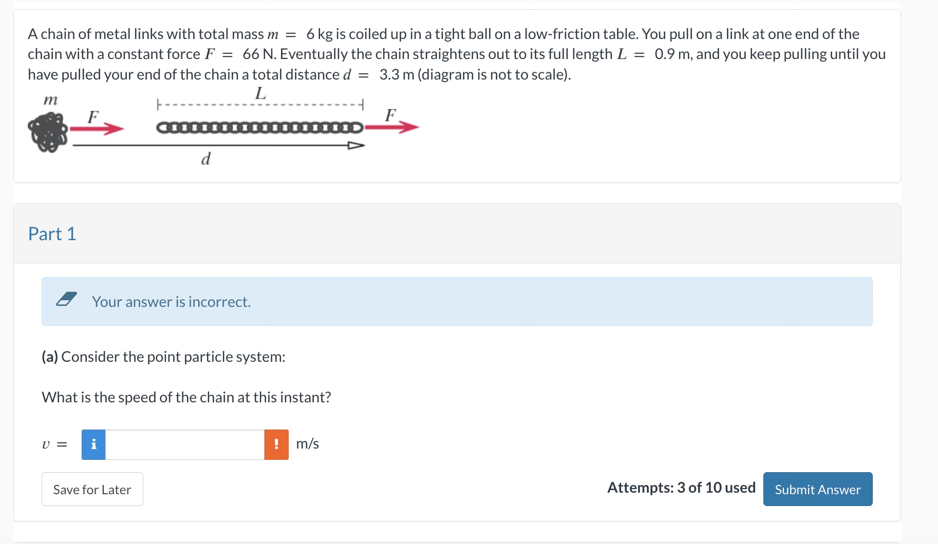 Solved A chain of metal links with total mass m=6kg ﻿is | Chegg.com