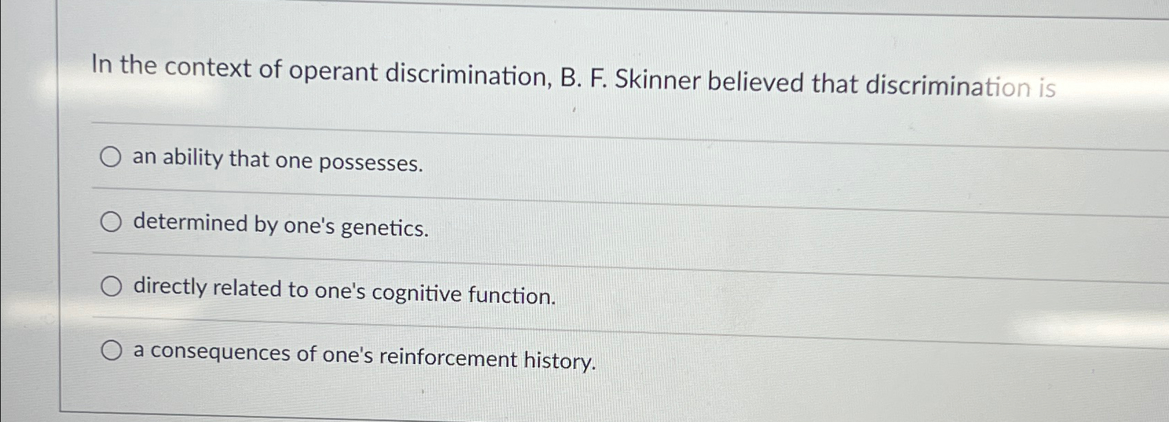 Solved In the context of operant discrimination, B. ﻿F. | Chegg.com