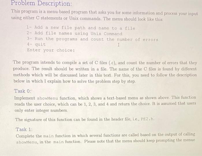 Problem Description: This program is a menu-based | Chegg.com