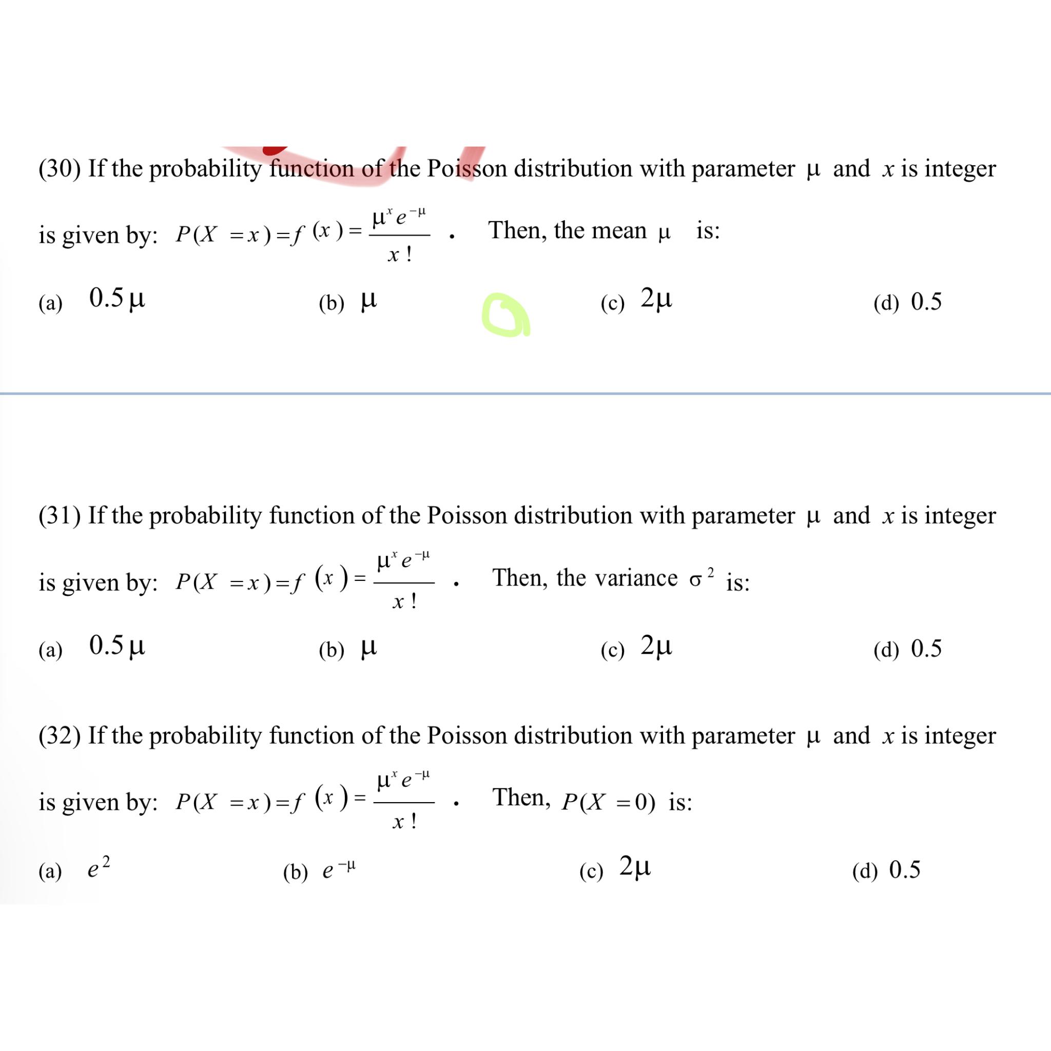 Solved (30) ﻿If the probability function of the Poisson | Chegg.com