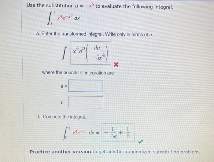 Solved Use the substitution u=−x5 to evaluate the following | Chegg.com