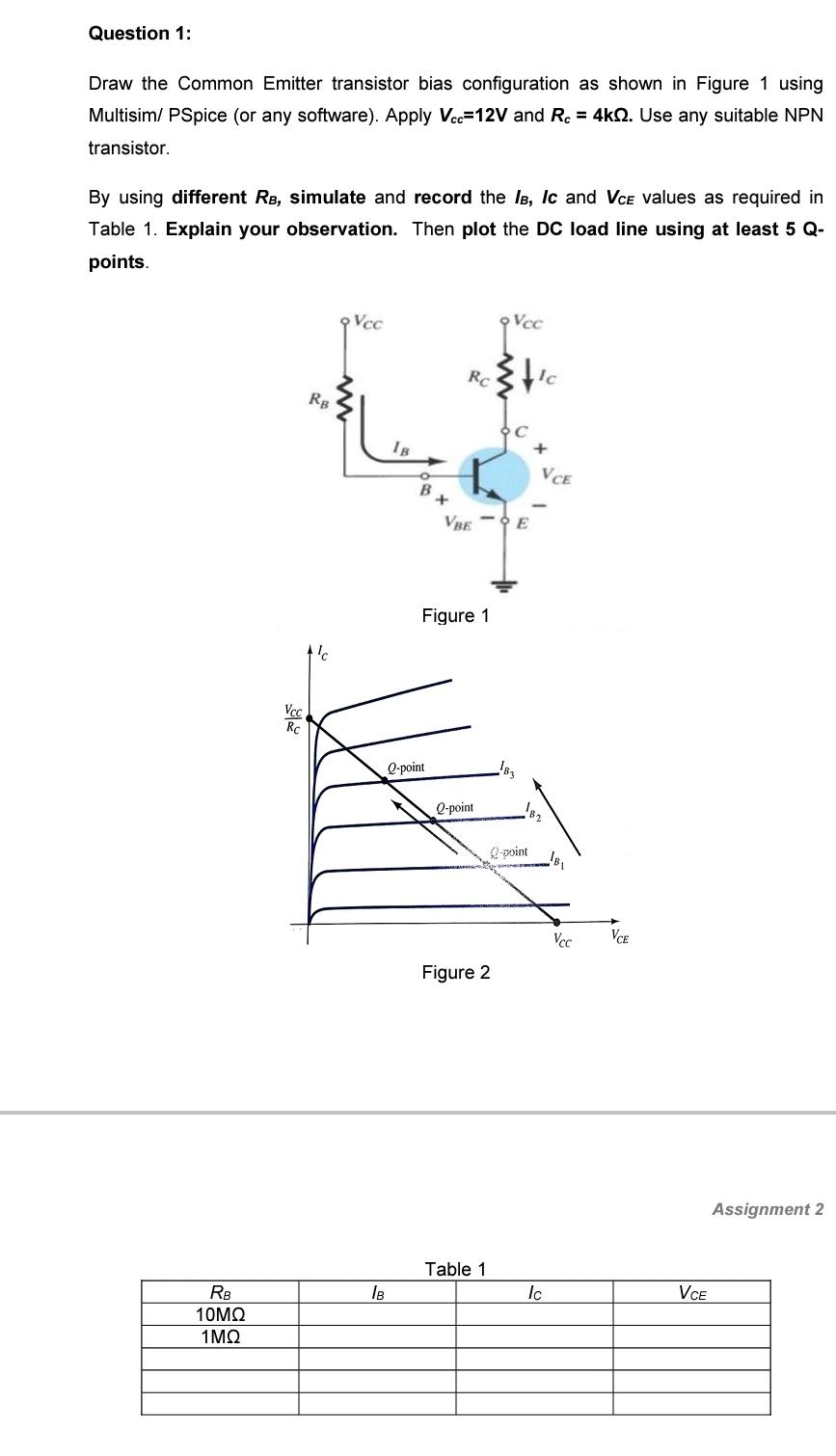 Solved Question 1:Draw the Common Emitter transistor bias | Chegg.com